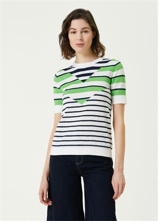 Beymen Collection Kadın Beyaz Bisiklet Yaka Çizgili Kısa Kol Triko S EU