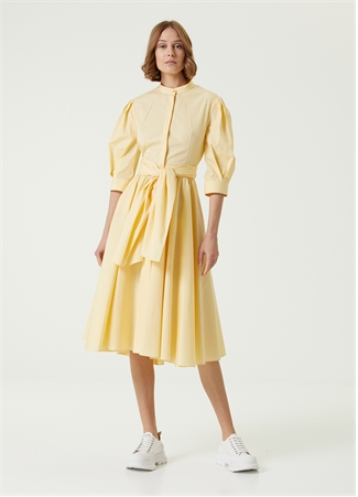 Alexander McQueen Kadın Sarı Hakim Yaka Kuşaklı Midi Gömlek Elbise 40 IT