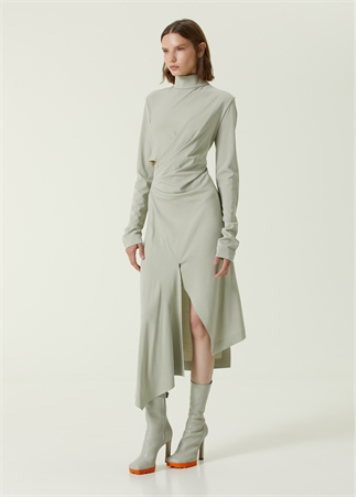Off-White Kadın Gri Asimetrik Drapeli Midi Elbise Bej 42 IT Off-White Kadın Gri Asimetrik Drapeli Midi Elbise Bej 42 IT