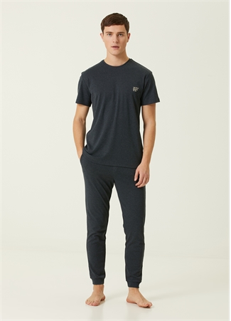 John Frank Erkek Lacivert Slogan Nakışlı Pijama Seti S EU