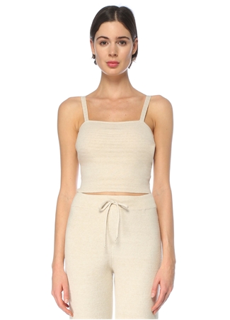 Beymen Studio Kadın Krem Kare Yaka Crop Triko Bluz Bej M