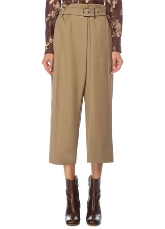 Brunello Cucinelli Kadın Kamel Yüksek Bel Crop Yün Pantolon Kahverengi 38 IT