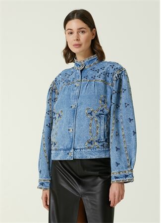 Sandro Kadın Mavi Dik Yaka Nakışlı Jean Ceket 38 FR Sandro Kadın Mavi Dik Yaka Nakışlı Jean Ceket 38 FR