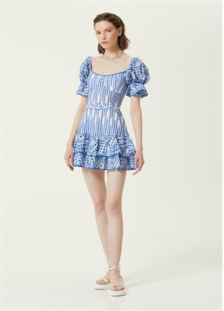 Charo Ruiz Kadın Mavi Nakışlı Beli Kemerli Mini Elbise Xs Eu