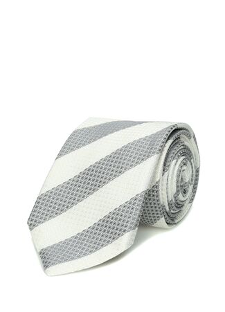 Network Erkek Mavi Beyaz Çizgi Desenli Dokulu İpek Kravat EU