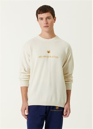 Bel-Air Erkek Ekru Logo Detaylı Yün Kazak Bej S EU