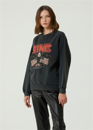 Anine Bing Kadın Antrasit Baskılı Sweatshirt Gri XS EU Anine Bing Kadın Antrasit Baskılı Sweatshirt Gri XS EU