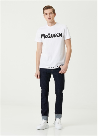 Alexander McQueen Erkek Lacivert Logolu Jean Pantolon Mavi 52 IT Alexander McQueen Erkek Lacivert Logolu Jean Pantolon Mavi 52 IT