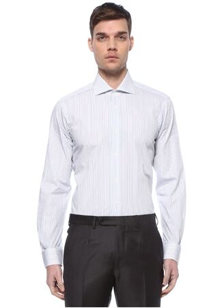 Pal Zileri Erkek Gri Modern Yaka Çizgi Desenli Gömlek 42 IT