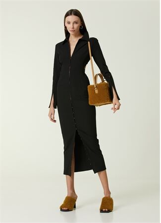 Jacquemus Kadın Siyah Yırtmaç Detaylı Midi Elbise 36 FR