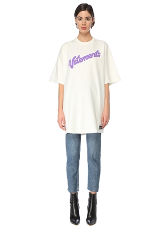 VETEMENTS Kadın Oversize Beyaz Bisiklet Yaka Logolu T-shirt S EU VETEMENTS Kadın Oversize Beyaz Bisiklet Yaka Logolu T-shirt S EU