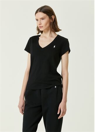 Polo Ralph Lauren Kadın Siyah V Yaka T-shirt XS EU