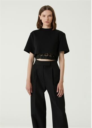 Alexander McQueen Kadın Siyah Cropped T-shirt 40 IT