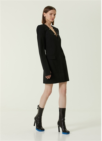 Off-White Kadın Siyah V Yaka Mini Ceket Elbise 38 IT