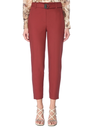 Brunello Cucinelli Kadın Bordo Beli Kemerli Pantolon 42 IT