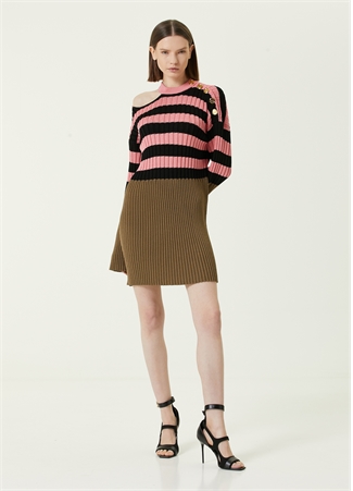 Balmain Kadın Pembe Vizon Çizgili Mini Triko Elbise 36 FR Balmain Kadın Pembe Vizon Çizgili Mini Triko Elbise 36 FR
