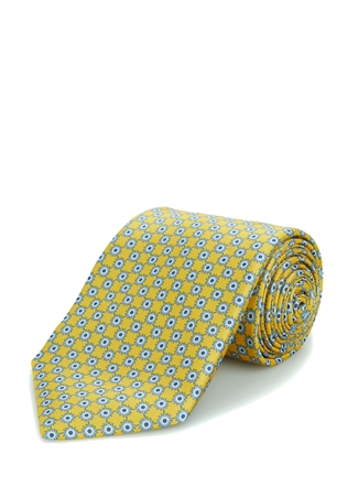 Corneliani Erkek Sarı Mikro Desenli İpek Kravat EU Corneliani Erkek Sarı Mikro Desenli İpek Kravat EU