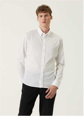 Beymen Collection Erkek Slim Fit Beyaz Düğmeli Yaka Jersey Gömlek 42 IT Beymen Collection Erkek Slim Fit Beyaz Düğmeli Yaka Jersey Gömlek 42 IT