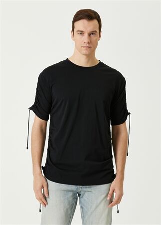 Balmain Erkek Siyah Büzgü Detaylı T-shirt M EU