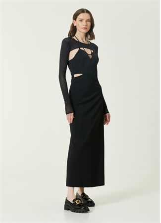 Les Benjamins Kadın Siyah Kesim Detaylı Midi Elbise M Eu