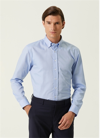Network Erkek Slim Fit Mavi Düğmeli Yaka Gömlek 38 EU