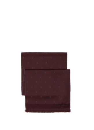 Canali Erkek Bordo Logo Detaylı Mikro Desenli Yün Atkı EU Canali Erkek Bordo Logo Detaylı Mikro Desenli Yün Atkı EU