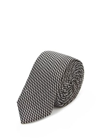 Palzileri Lab Erkek Siyah Gri Mikro Desenli İpek Kravat EU