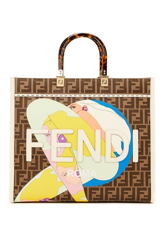 Fendi Kadın Kahverengi Logolu Baskılı Omuz Çantası EU Fendi Kadın Kahverengi Logolu Baskılı Omuz Çantası EU