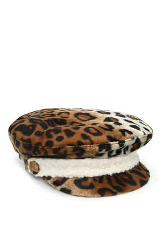 Helene Berman London Kadın Leopar Desenli Şapka Kahverengi EU