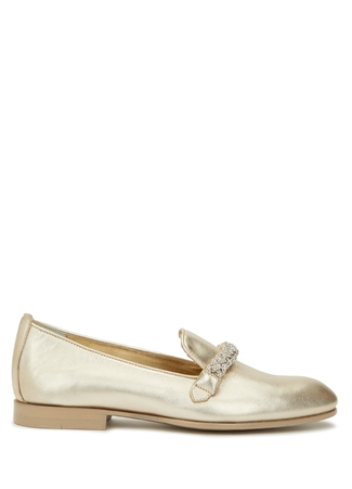 Santoni Kadın Gold Taş İşleme Bantlı Deri Loafer Altın Rengi 36.5 EU Santoni Kadın Gold Taş İşleme Bantlı Deri Loafer Altın Rengi 36.5 EU