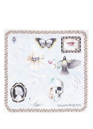 Alexander McQueen Kadın Mavi Desenli İpek Bandana EU