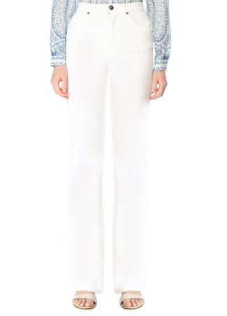 Etro Kadın Beyaz Normal Bel Etnik Desen Detaylı Jean Pantolon 28 US