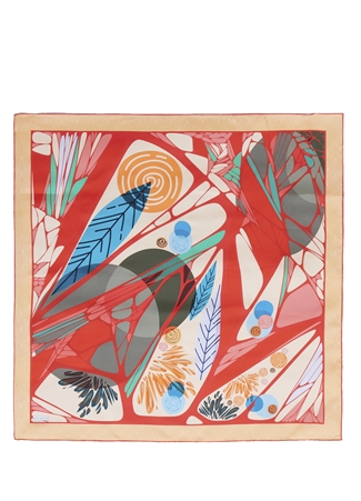 Beymen Kadın Pembe Desenli 90x90 cm Twill İpek Eşarp EU