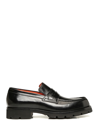 Santoni Erkek Siyah Bantlı Deri Loafer 0 UK