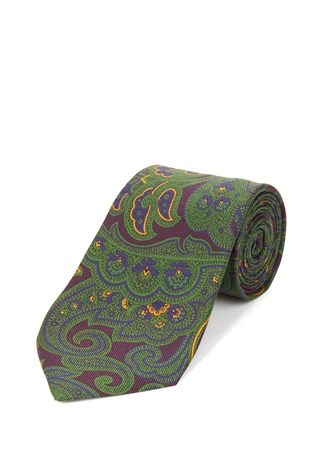 Etro Erkek Haki Etnik Desenli İpek Kravat Yeşil EU