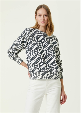 Etoile Isabel Marant Kadın Mobyli Ekru Siyah Bisiklet Yaka Sweatshirt Bej 34 FR