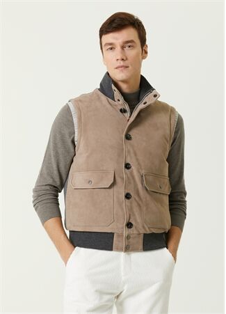Kiton Erkek Bej Süet Yelek 52 IT