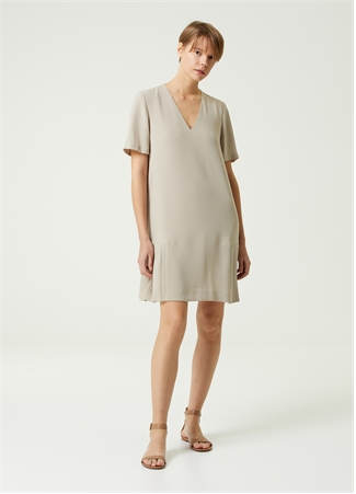 Beymen Club Kadın Bej V Yaka Pilili Mini Krep Elbise 36 Beymen Club Kadın Bej V Yaka Pilili Mini Krep Elbise 36