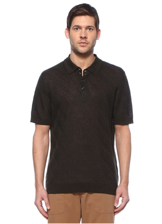 Pal Zileri Erkek Yeşil Polo Yaka Jakarlı Kısa Kollu Keten Triko 50 IT