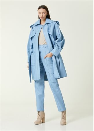 Coloreve Kadın Mavi Suni Deri Kargo Pantolon XS EU