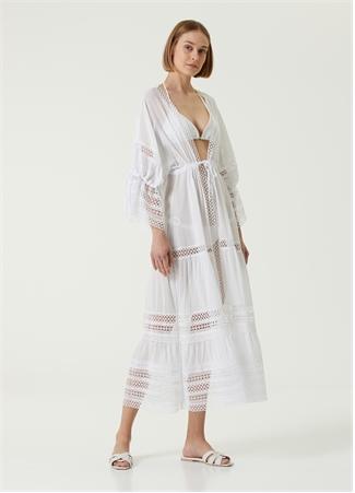 Charo Ruiz Kadın Claire Beyaz Güpür Dantelli Midi Kaftan M EU