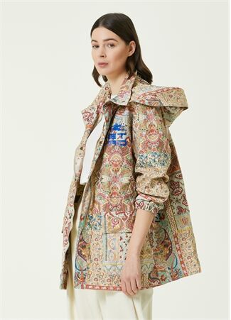 Etro Kadın Bej Kapüşonlu Etnik Desenli Mont 42 IT