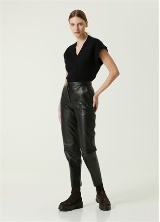 The Row Kadın Siyah Boru Paça Deri Pantolon 2 US