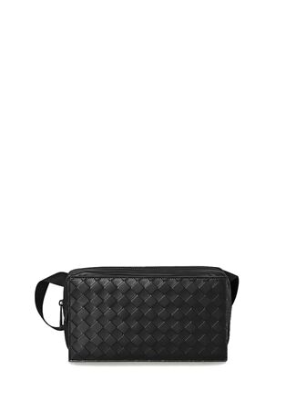 Bottega Veneta Erkek Siyah Örgü Deri Bel Çantası EU
