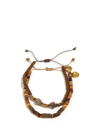 Beymen Club Erkek Kahverengi Küçük Taşlı İkili Bileklik EU