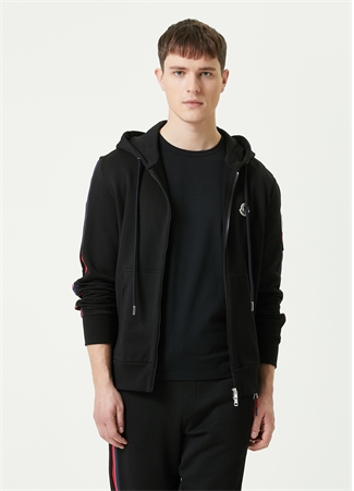 Moncler Erkek Siyah Kapüşonlu Logo Şeritli Sweatshirt M EU Moncler Erkek Siyah Kapüşonlu Logo Şeritli Sweatshirt M EU