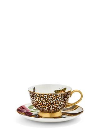 Spode Leopar Desenli Tabaklı Çay Fincanı Takımı Çok Renkli
