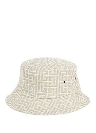 Balmain Kadın Bej Logo Jakarlı Keten Şapka EU