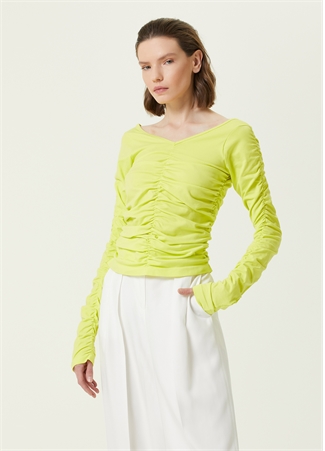 Helmut Lang Kadın Yeşil V Yaka Büzgü Detaylı Bluz Xs/s Eu Helmut Lang Kadın Yeşil V Yaka Büzgü Detaylı Bluz Xs/s Eu