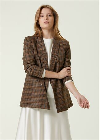 Network Kadın Regular Fit Kahverengi Ekoseli Ceket 42 EU
